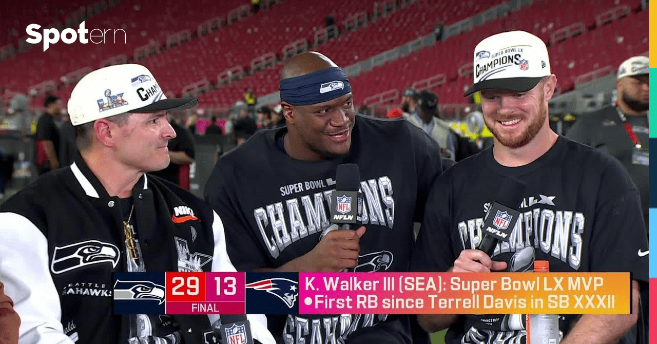 Sam Darnold, Kenneth Walker III and Mike MacDonald react to super bowl ...