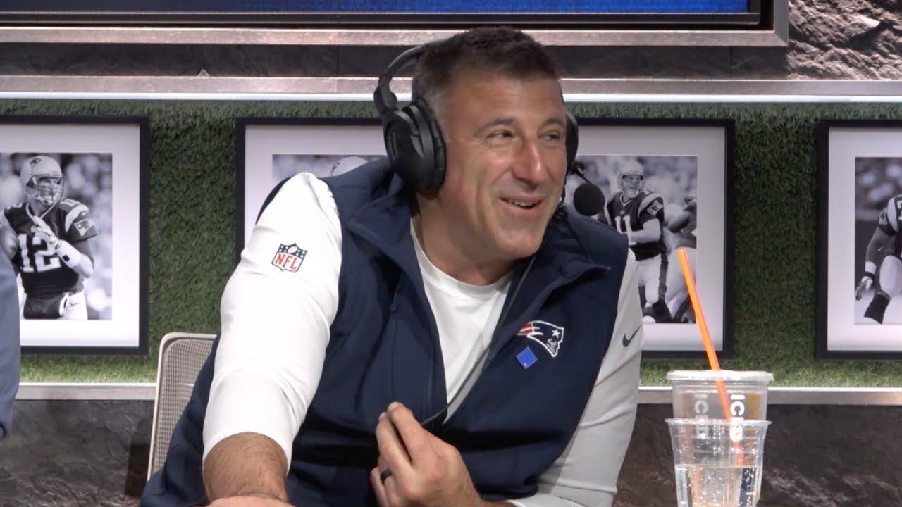 Mike Vrabel New England Patriots Blue Vest in Mike Vrabel Talks Drake ...