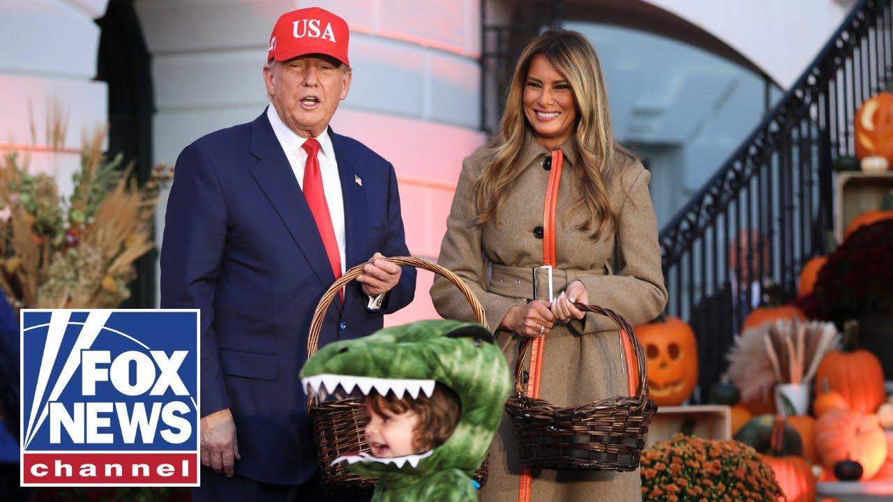 First lady 2025 Melania Trump Annual Halloween Beige Coat worn by ...