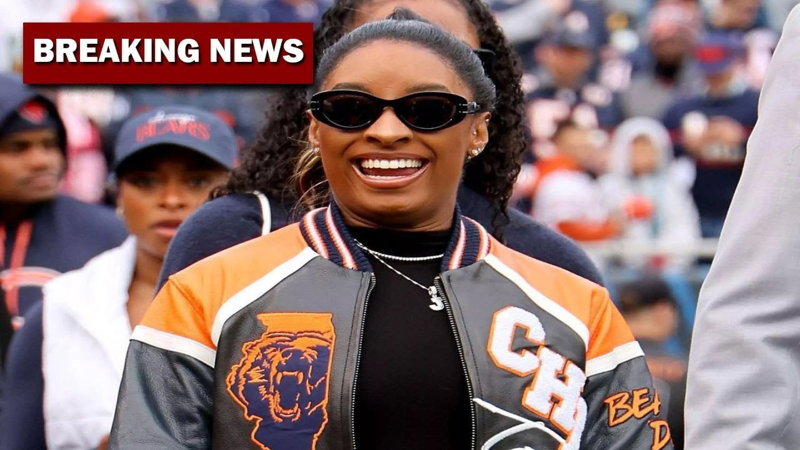 Simone Biles Sporty Support: Rocking Custom Varsity Jacket at Chicago ...