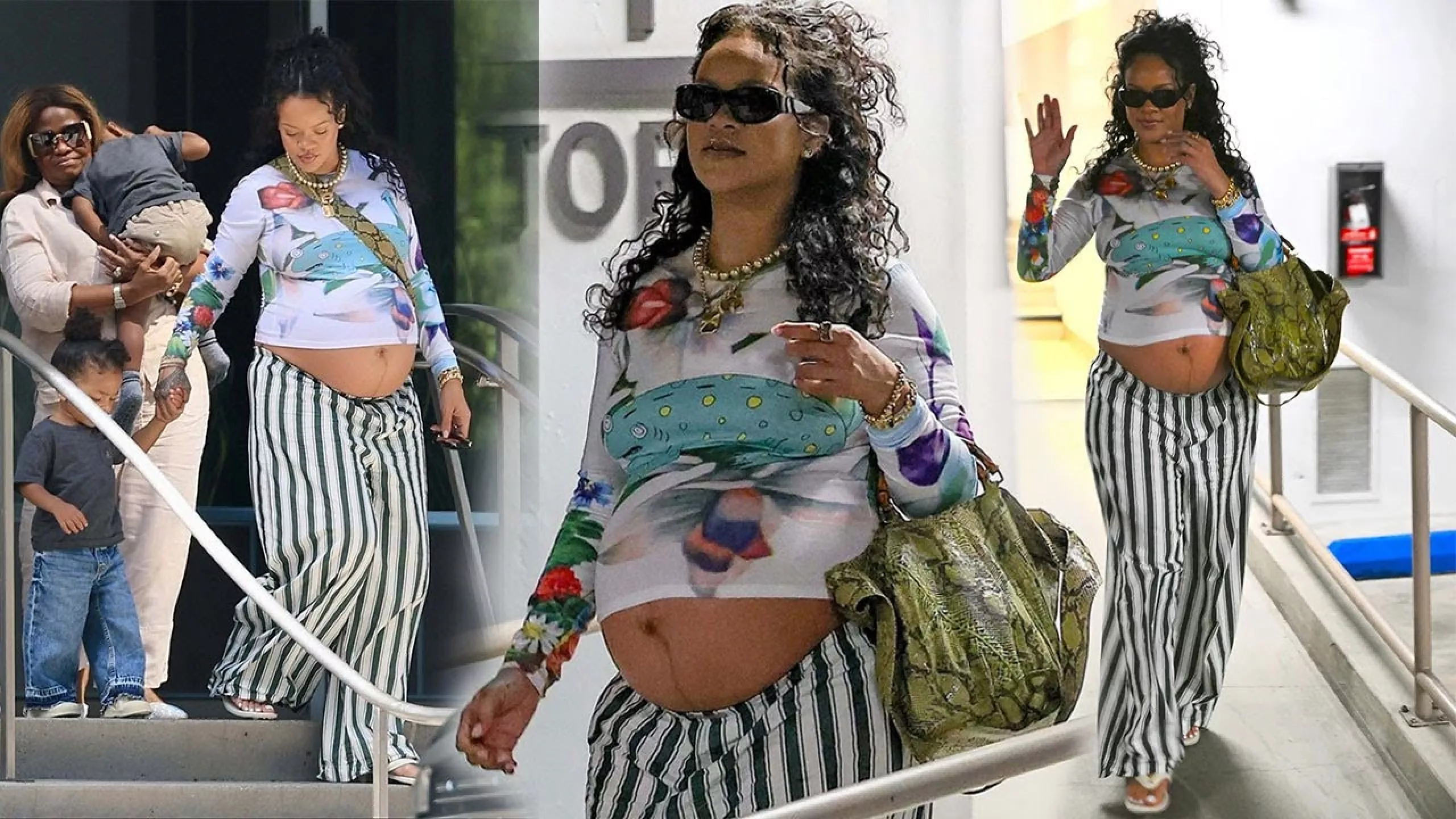 Rihanna show off her huge baby bump while out with RZA and Riot in ...