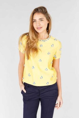 DERHY - Top coton fleurs brodées