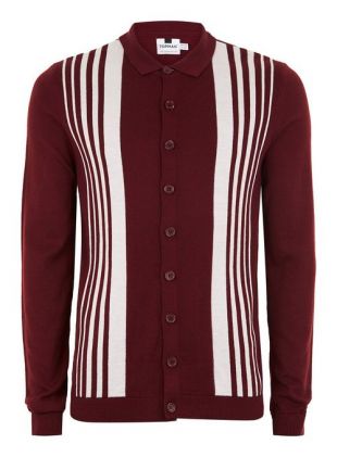 Topman - Burgundy Button Down Knitted Polo Cardigans & Sweaters Clothing