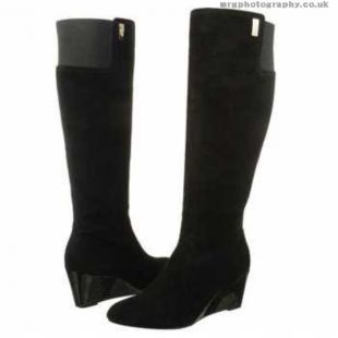 Anne Klein - black suede wedge boots