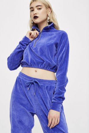 New Girl Order - BLUE VELOUR ZIP CROP TOP – New Girl Order