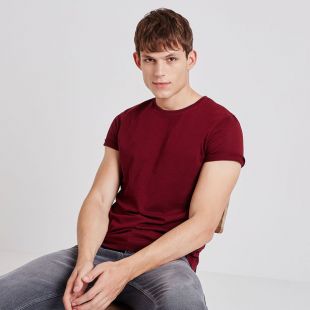 Jules - Tee shirt uni col rond Bordeau Homme Jules