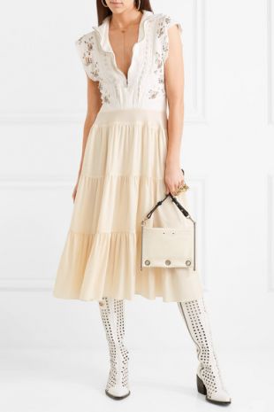 Chloé - Embellished broderie anglaise linen and cady midi dress