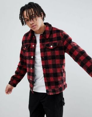 ASOS - ASOS Borg Western Jacket in Red Check at asos.com