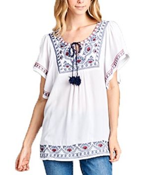 in2you - Bohemian Mexican Floral Embroidered Tunic Top with Relaxed ...