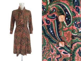 hurdyburdyvintage - Paisley Vintage robe robe 1970 ' s 70 ' s Vintage ...