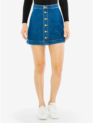 American Apparel - Denim Button Front A Line Mini Skirt | American Apparel