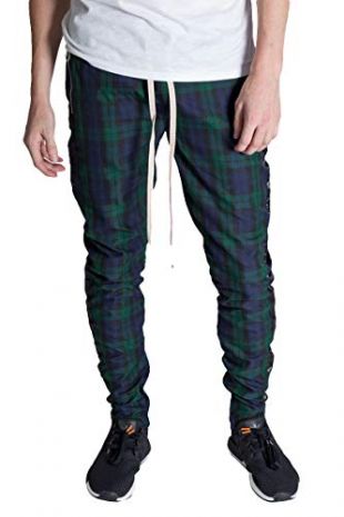kdnk - KDNK Plaid Track Pants with Ankled Zippers (Small, Green)