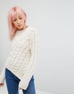 New Look - New Look Asymmetric Hem Cable Sweater at asos.com