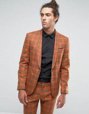 ASOS - ASOS - Veste de costume cintrée - Carreaux rouille de couleur vive