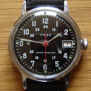 Timex - Vintage 1974 Timex 24hr Military Style Black Wrist Watch ...