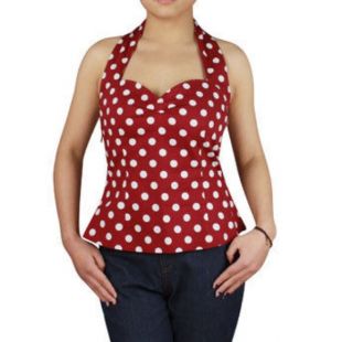 Chic Star - Red White Polka Dot Halter Top 50's Rockabilly