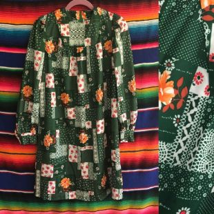 MageVintage - flower Power Patchwork dress - manches longues / vert ...