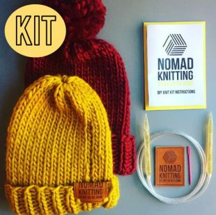 NomadKnitting - DIY KNIT KIT - Boho Beanie Hat, Beginner level knitting kit