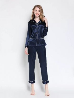 romwe - Ensemble de pyjamas en satin à bordures contrastées - Romwe