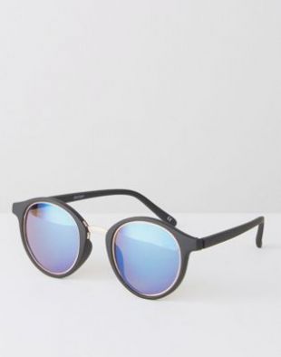 ASOS - ASOS Round Sunglasses In Black With Gold Inlay