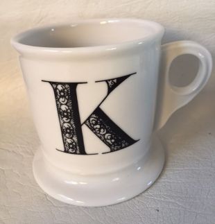 Anthropologie Monogram K Coffee Mug Cup Letter Initial Lace Shaving