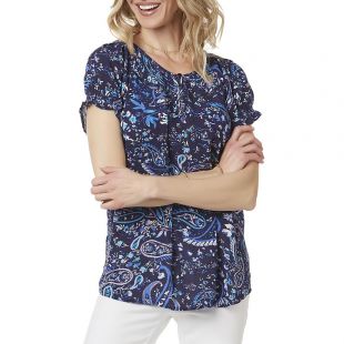Laura Scott - Laura Scott Women's Crepon Blouse - Paisley Floral