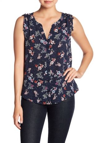 Sanctuary - Sanctuary Sleeveless Tie Craft Shell Floral Print Blouse