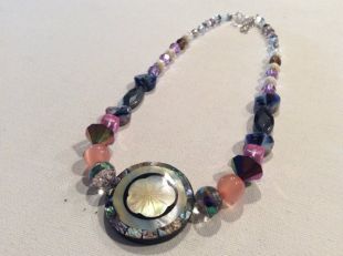 EdnasElegantJewelry - Mélange de perles de nacre de perle et collier pendentif en nacre abalone