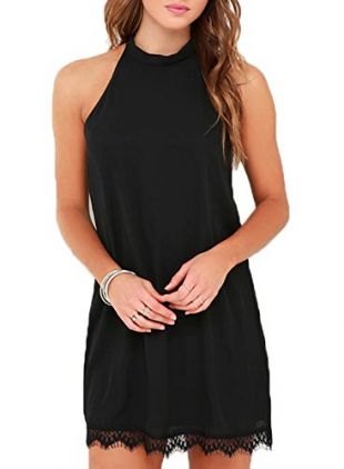 fantaist - Women's Summer Backless Halter Neck Lace Mini Short Casual ...