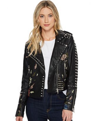 Blank NYC - Blank NYC Studded Floral Embroidered Moto Jacket in Budding Romance