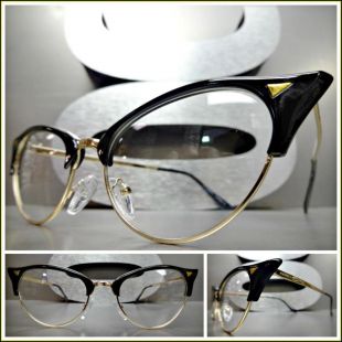 Classy Retro Cat Eye Style Clear Lens EYE GLASSES Unique Pointy Black ...