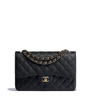 Chanel - Chanel grand sac classique, veau grainé & métal doré, noir