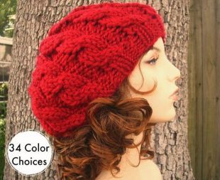pixiebell - Chapeau bonnet rouge Womens câble rouge béret chapeau en ...