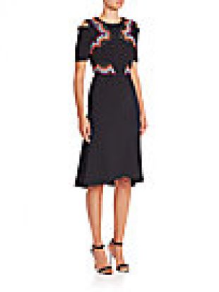 Roland Mouret - Roland Mouret Moresby Raffia Trim Stretch Crepe Dress