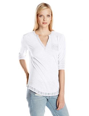 Lucky Brand - Lucky Brand Women's Crochet Mixed Top, American Navy, Small