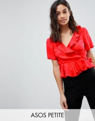 ASOS PETITE - Top cache cœur à volants