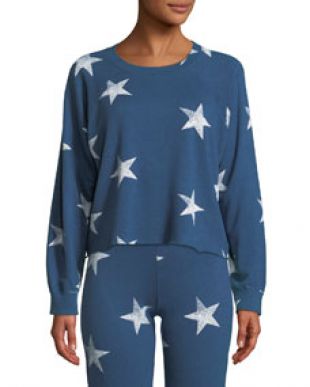 monrow - Monrow Star Print Crewneck Raglan Cutoff Sweatshirt