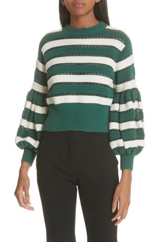 Self-Portrait - Self Portrait Puff Sleeve Cotton & Wool Crop Sweater
