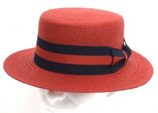 Mens Dress Casual Boater Hat Skimmer Sailor Barbershop Straw Red S, M ...