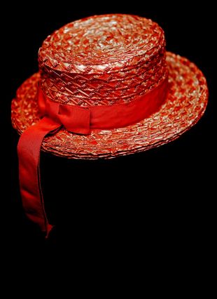 Vintage 1930s Red Straw Boater Hat