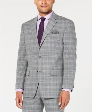 Sean John - Sean John Men's Classic-Fit Stretch Light Gray Plaid Suit ...