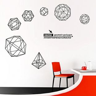 Black 3D Geometry Polygon Wall Decal Sticker for Room Decor (Set of 7)
