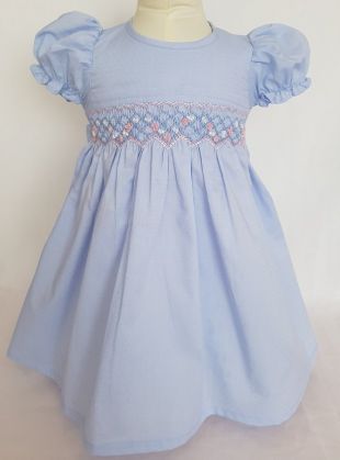 LittleSmock - Belle lumière bleue à la main et brodé bébé robe de filles