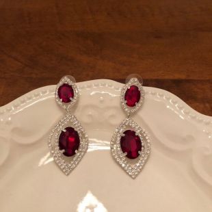 OldSoulVintageMarket - Beautiful Ruby Red and Rhinestone Drop Earrings