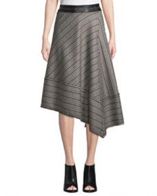 Helmut Lang - Helmut Lang Striped Basketweave Asymmetric Midi Skirt