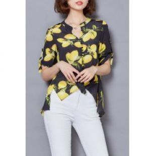 rosewholesale - Lemon Print Chiffon Blouse