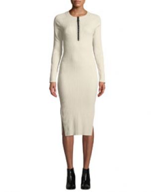 Rag & Bone - Rag & Bone Brynn Ribbed Long Sleeve Hook Front Dress