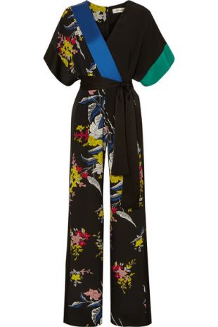 Diane von Furstenberg - Wrap Effect Belted Floral Print Silk Jumpsuit