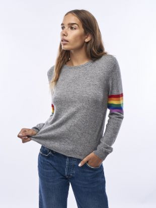 Jumper 1234 - Jumper 1234 Rainbow Stripe Sleeve in Grey