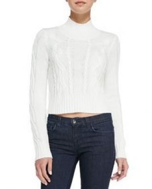 Neiman Marcus - Cusp by Neiman Marcus Cable Knit Mock Turtleneck Crop ...